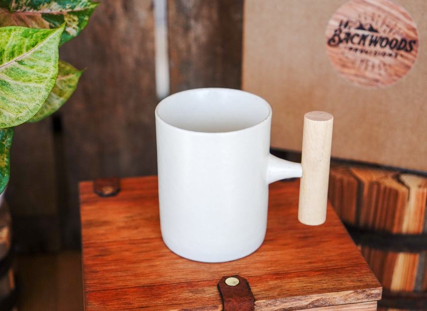 Modern White Glaze Wood Handle Mug – Beckman Gallery
